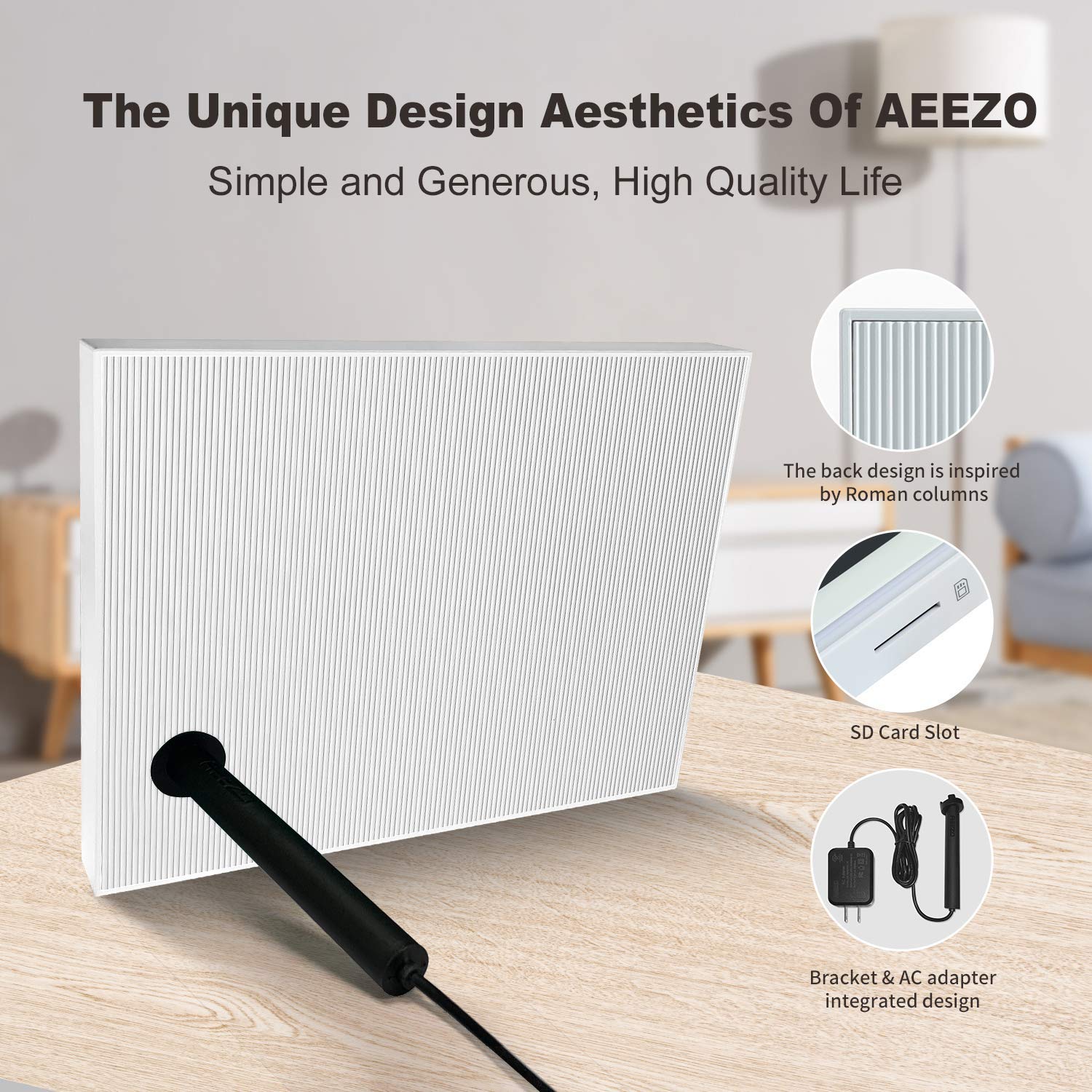 AEEZO WiFi Digital Picture Frame 10 Inch IPS Touch Screen FHD 2K Display Smart Cloud Photo Frame with 16GB Storage, Easy Setup to Share Photos & Videos, Auto-Rotate Frame (White)