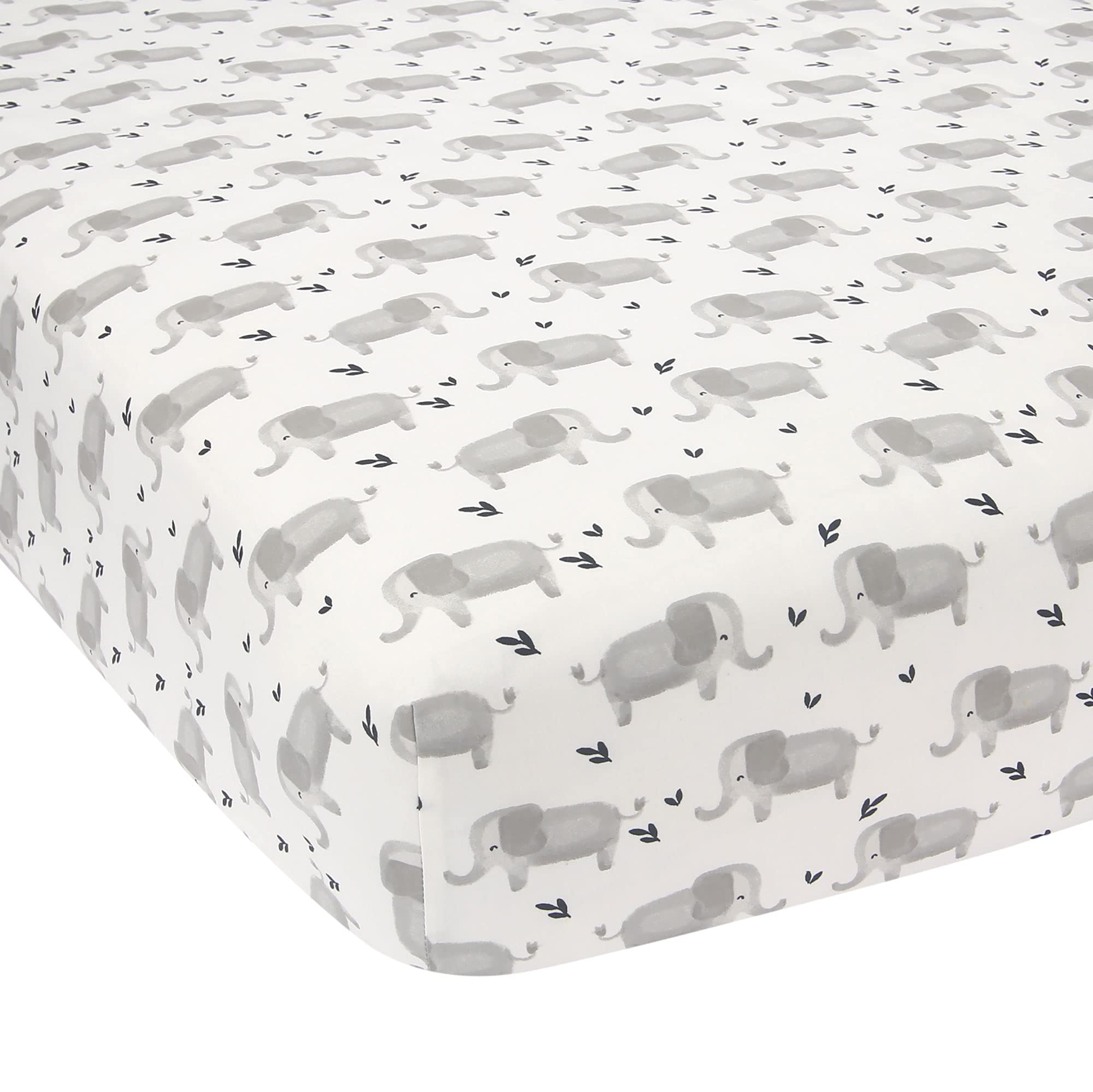 Lambs & Ivy Signature Gray Elephant Breathable Organic Cotton Fitted Crib Sheet