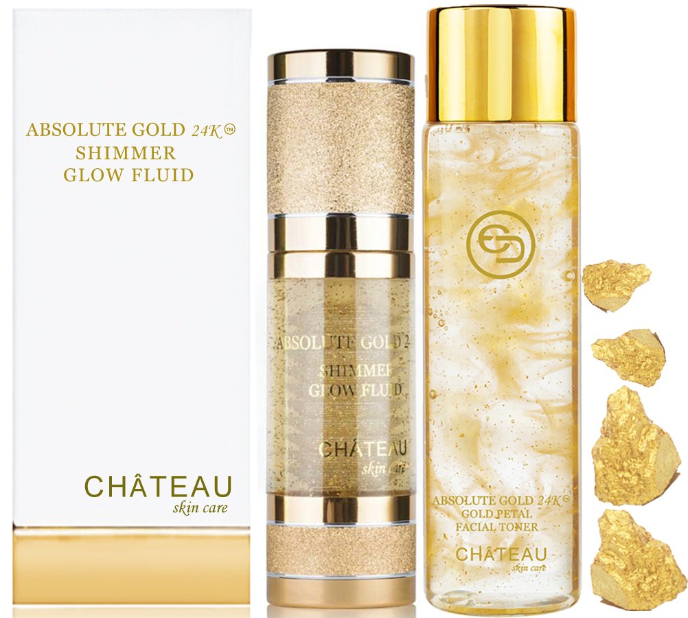 Absolute Gold 24K Gold Petal Facial Toner - 24K Shimmer Glow Fluid (Pack 2). 24 Karat Gold/Collagen/HYALURONIC Acid. for All Skin Types.