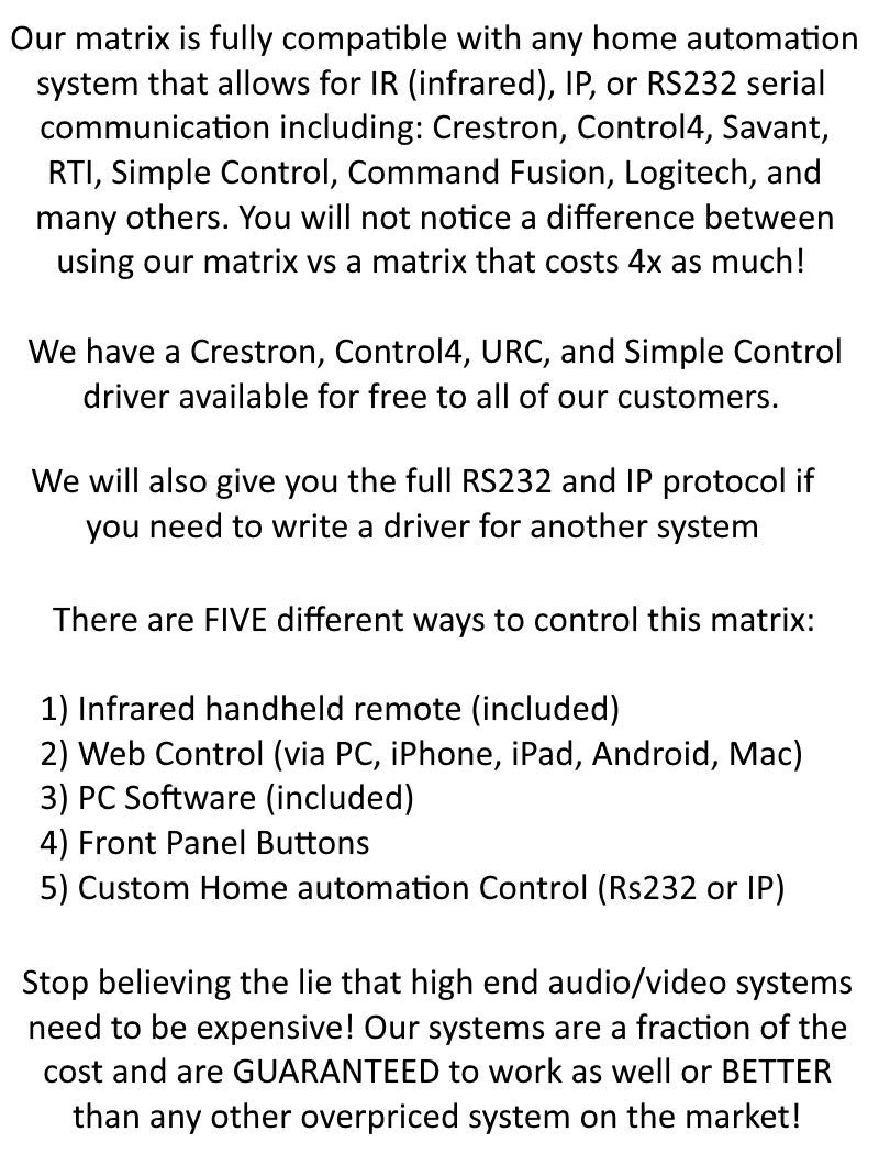 16x16 HDMI Matrix Switcher 18gbps 4K HDR Dolby Vision HDCP2.2 HDTV Routing Inputs Outputs SELECTOR SPDIF Audio CONTROL4 Savant Home Automation