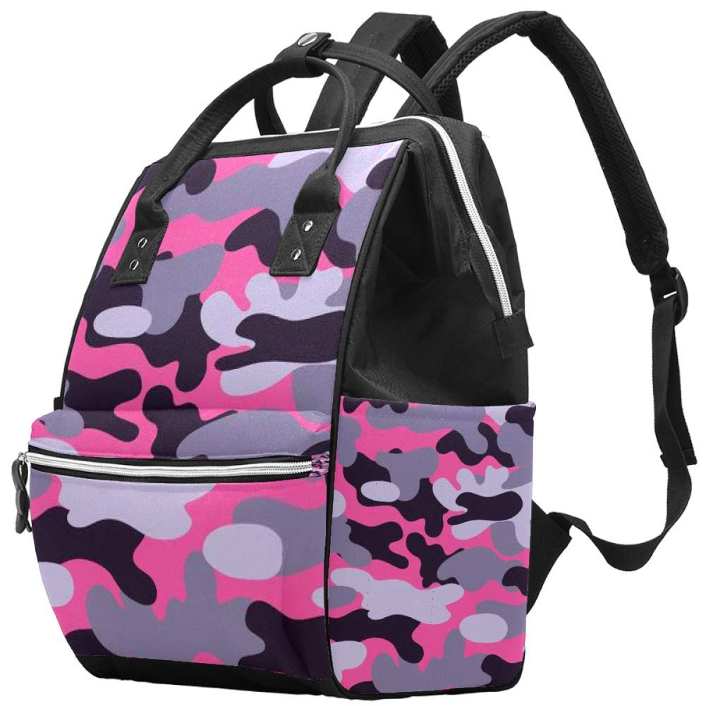 Pink Grey Camouflage Pattern Diaper Tote Bags Mummy Backpack Large Capacity Nappy Bag Nursing Traveling Bag for Baby Care