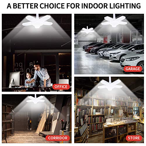 Maxziller LED Garage Lights,100W Deformable Led Garage Ceiling Lighting 11000LM E26/E27 Daylight 6000K Super Bright Garage Light Adjustable Garage Light for Garage,Workbench,Barn,Warehouse
