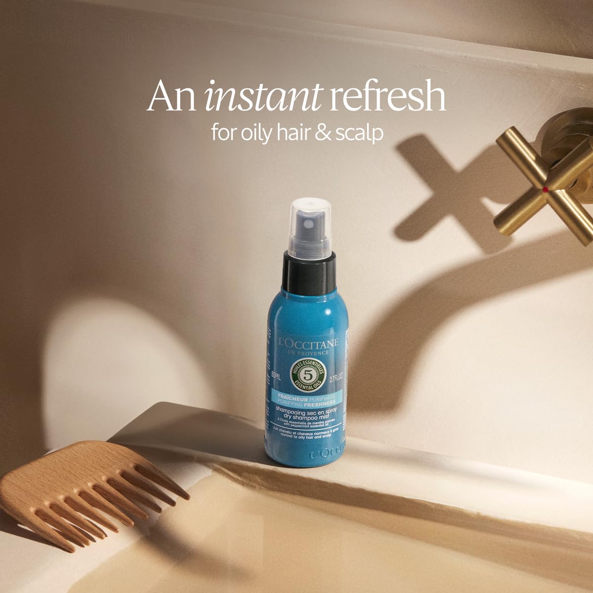 L'OCCITANE Purifying Freshness Dry Shampoo Mist: Aerosol Free, Absorbs Excess Sebum, Refreshes Hair Without Heaviness or Chalky Residue