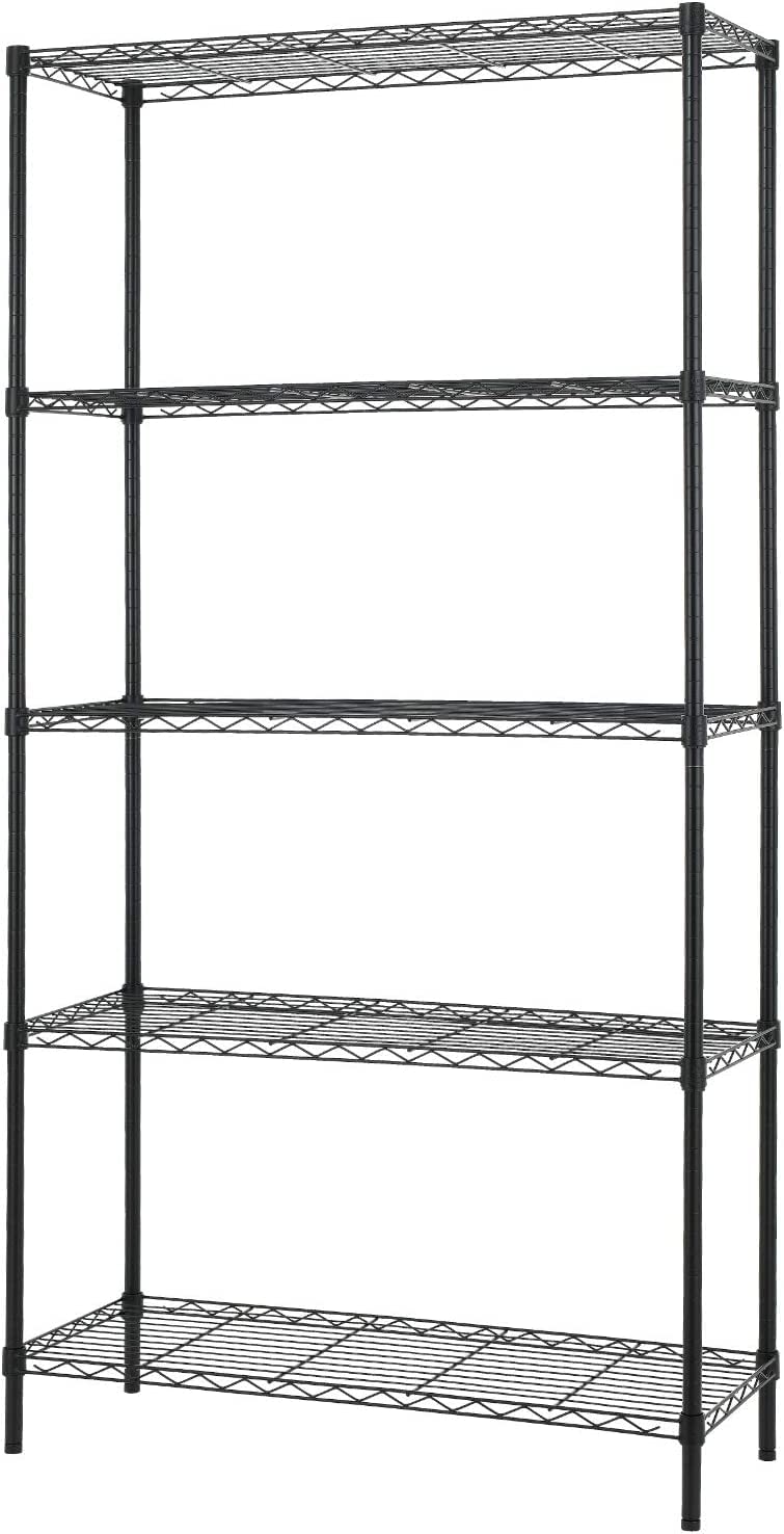 14‘’Dx36''Wx72''H Storage Shelves Wire Shelving Unit with Wheels Steel 5 Tier Heavy Duty Layer Rack Storage Metal Shelf Garage Organizer Wire Rack Shelves Adjustable Utility 1250 LBS Capacit,Black