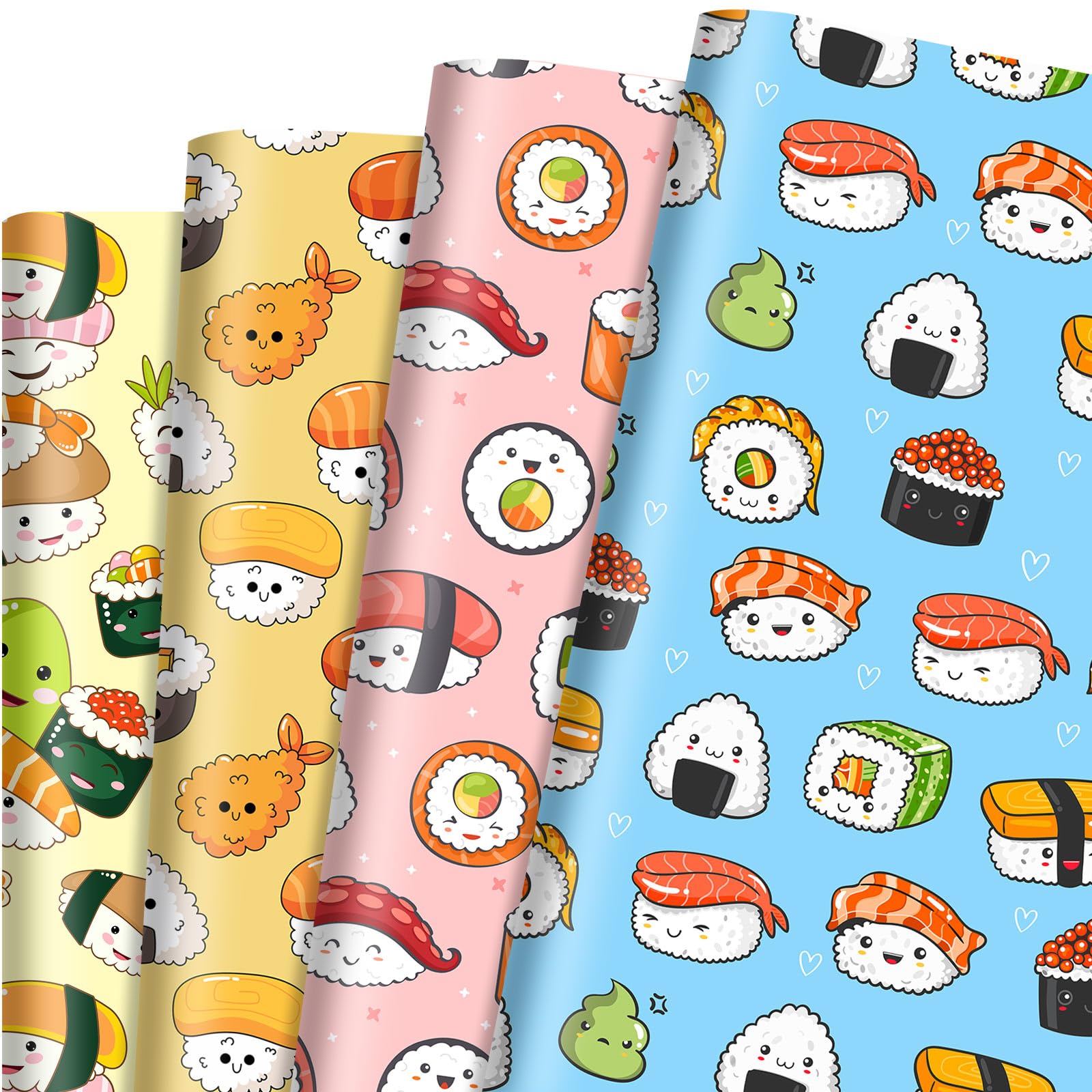 12 Sheets 28 * 20 Inches Sushi Faces Wrapping Paper Bulk Cute Sushi Trendy Gift Wrap Paper for Baby Shower Birthday Wedding DIY Craft, Folded Flat
