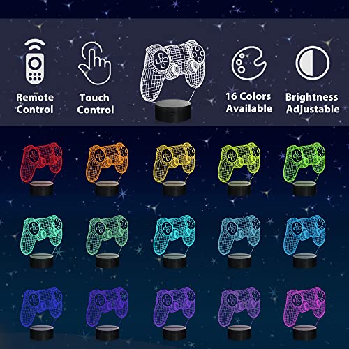 Ammonite 3D Gamepad Illusion Lamp, Game Controller Night Light with Remote Control and Timing Function 16 Color Changing Gaming Room Decor Best Gamer Gift