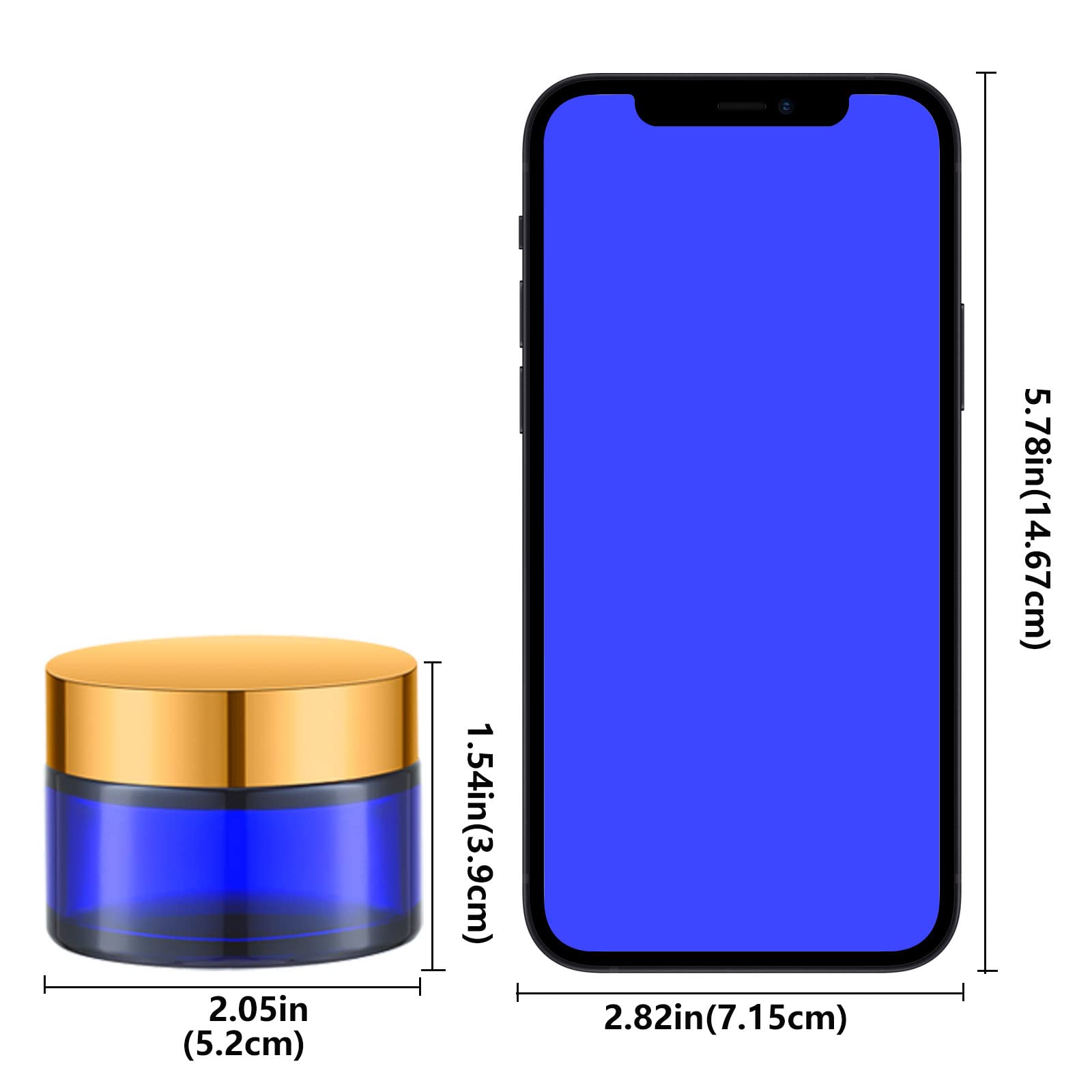 Lil Ray 1 oz Round Cobalt Blue Glass Jar with Inner Liners and Gold Lid (12pcs)