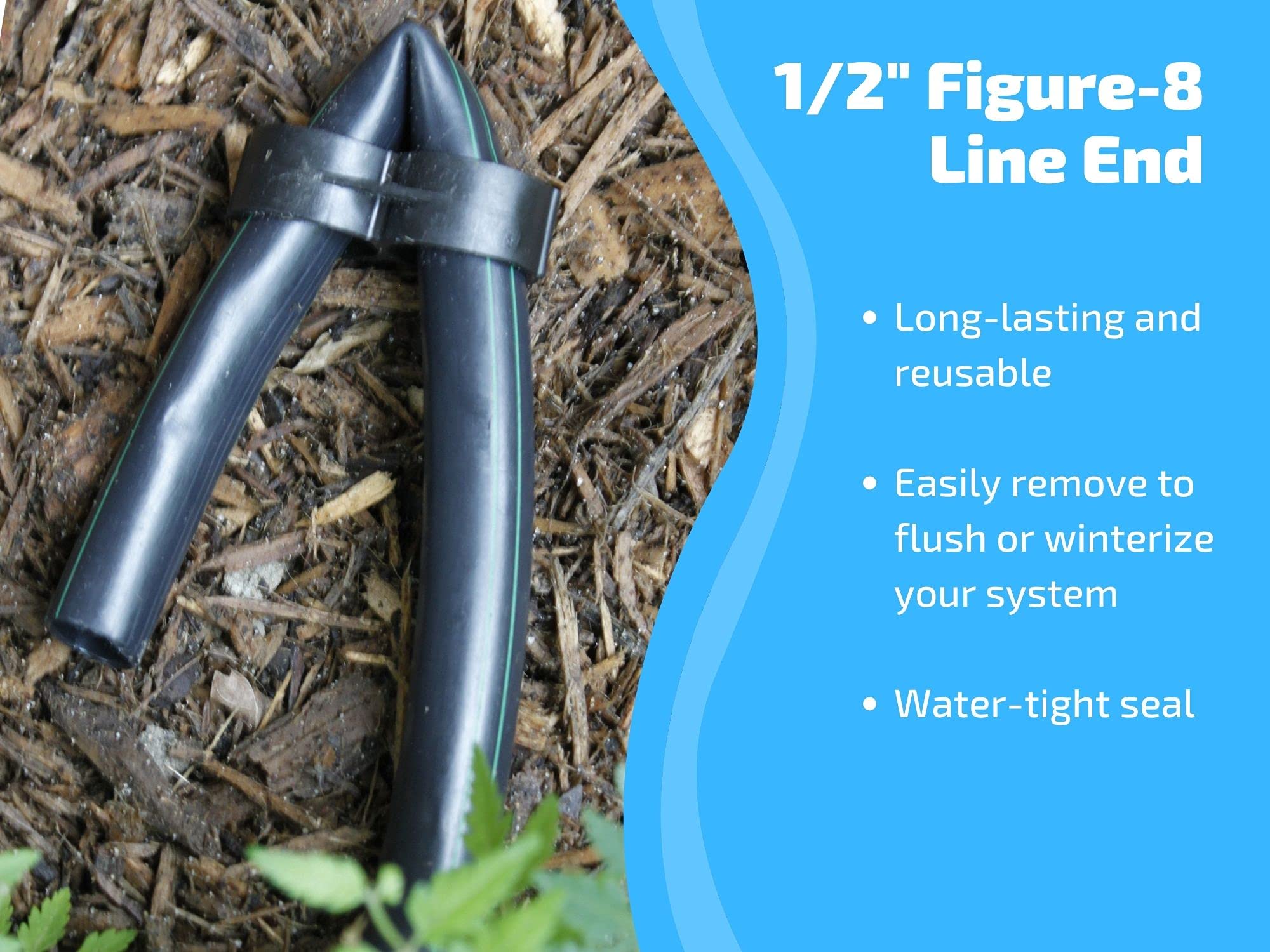 Habitech 1/2" Figure 8 End Cap Plug Irrigation Fittings (12 Pack) - Drip Line Plug Closures compatible with Rain Bird and Most 1/2" Irrigation Tubing or Sprinkler Systems