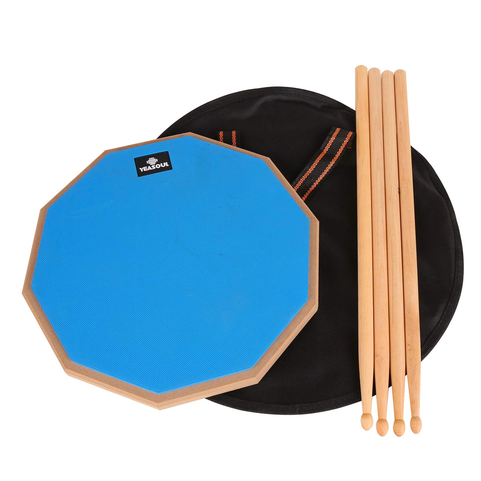 12 inch drum pad,double sided drum pads,snare drum pad with drumsticks and storage bag for drum practice beginner (12'', Blue)