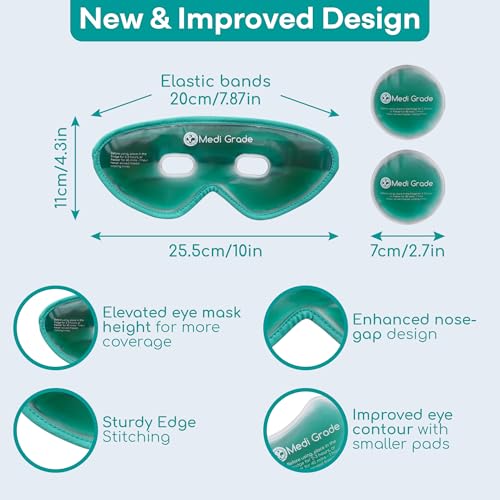 Medi Grade Cooling Eye Mask for Puffy Eyes, Allergies, Sinuses - Reusable Gel Eye Mask and Cooling Eye Pads with Thermo-Bag for Dark Circles, Hangovers and Migraine Relief - Cold Eye Mask