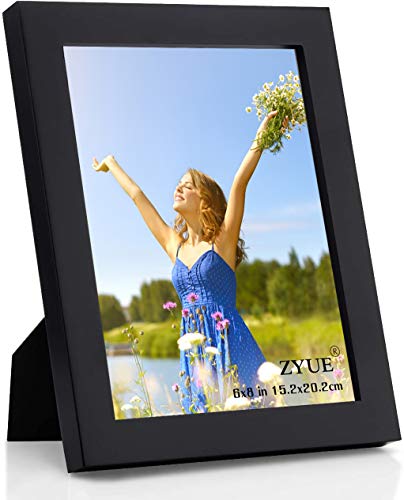 ZYUE 6x8 inch Picture Frame Made of Wood and High Definition Plexi Glass for Wall Mounting and Table Top Display Photo Frame Black