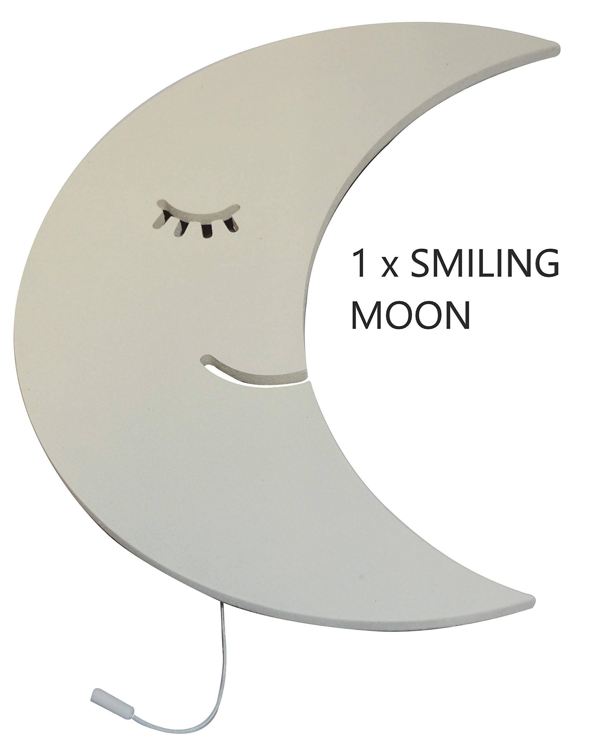 2X Cloud+1 Moon Wall Light, + Silver Star Stickers, Nursery Room Decor Wall Light Set of 3 Wooden Wall Light with LED, 100pcs Silver Star Wall Decals Gift!
