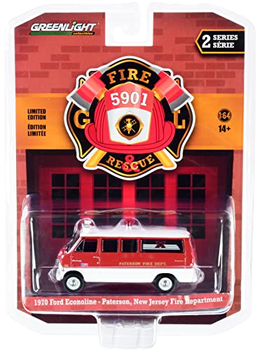 1970 Econoline Bus Red and White Paterson Fire Department (New Jersey) Fire & Rescue Series 2 1/64 Diecast Model Car by Greenlight 67020 A