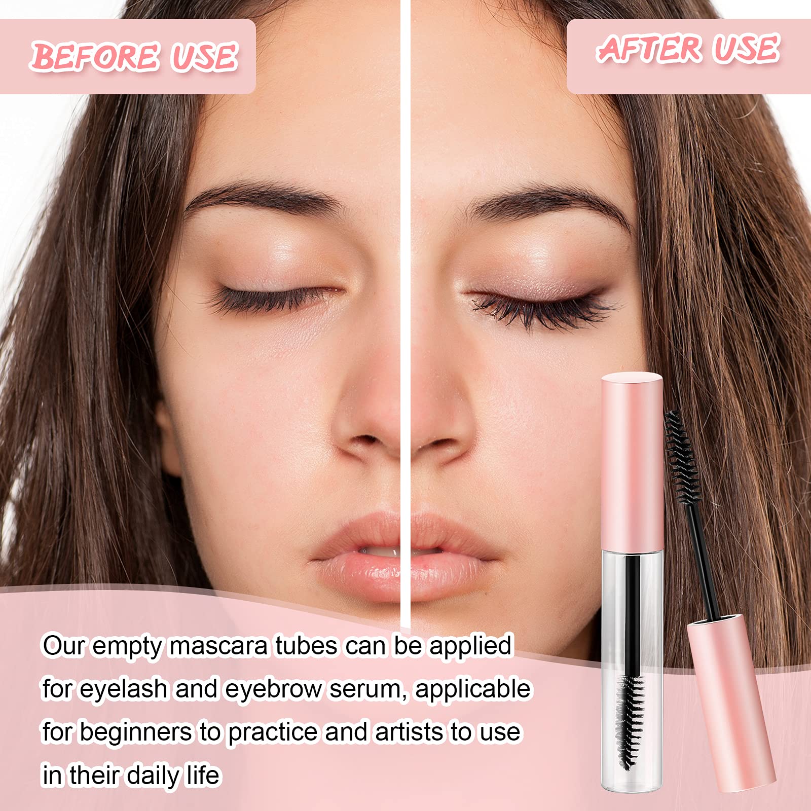 30 Pieces 10 ml Empty Mascara Tubes Eyelash Wand Refillable Clear Bottles Cream Container with 4 Pieces Transparent Funnels Transferring Castor Oil for DIY Cosmetics (Pink)