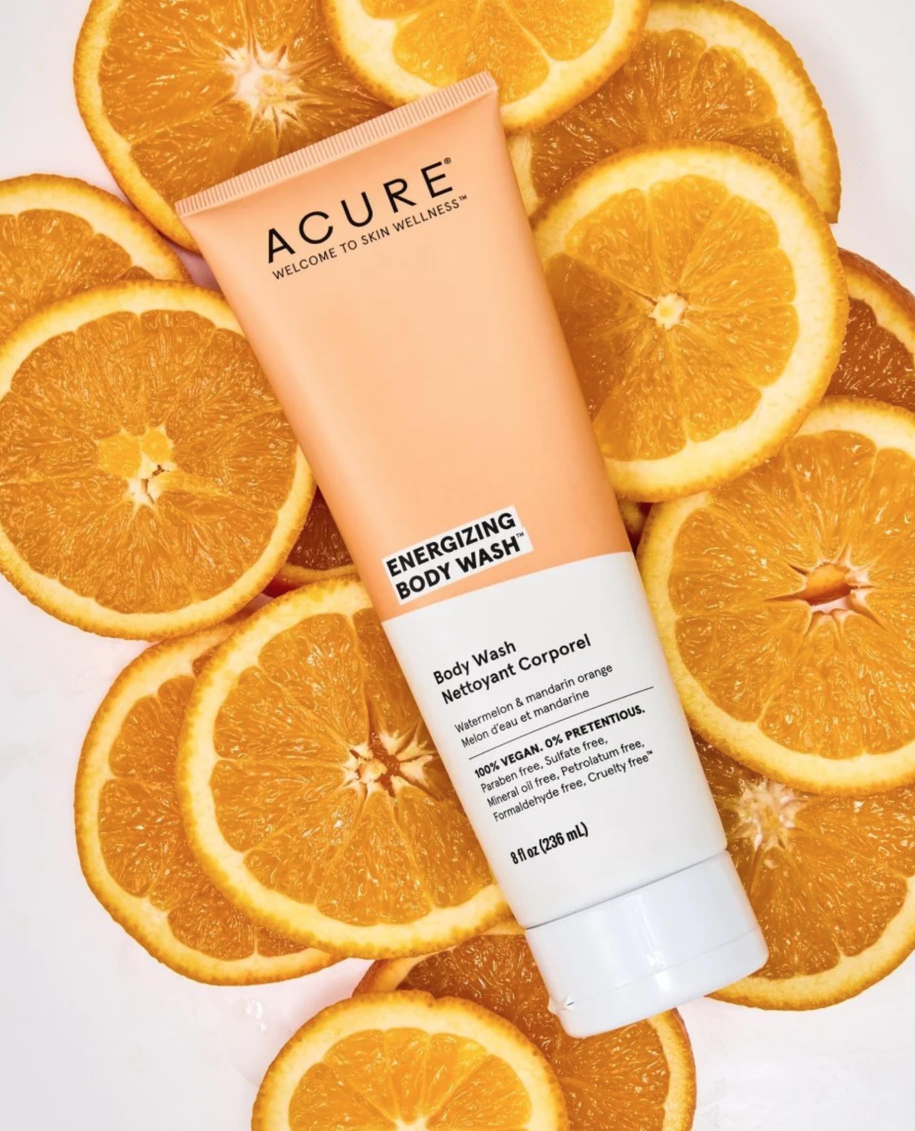 Acure Energizing Body Wash | 100% Vegan | With Watermelon Seed Oil, Mandarin Orange, Argan Oil and Aloe Vera - 8 oz