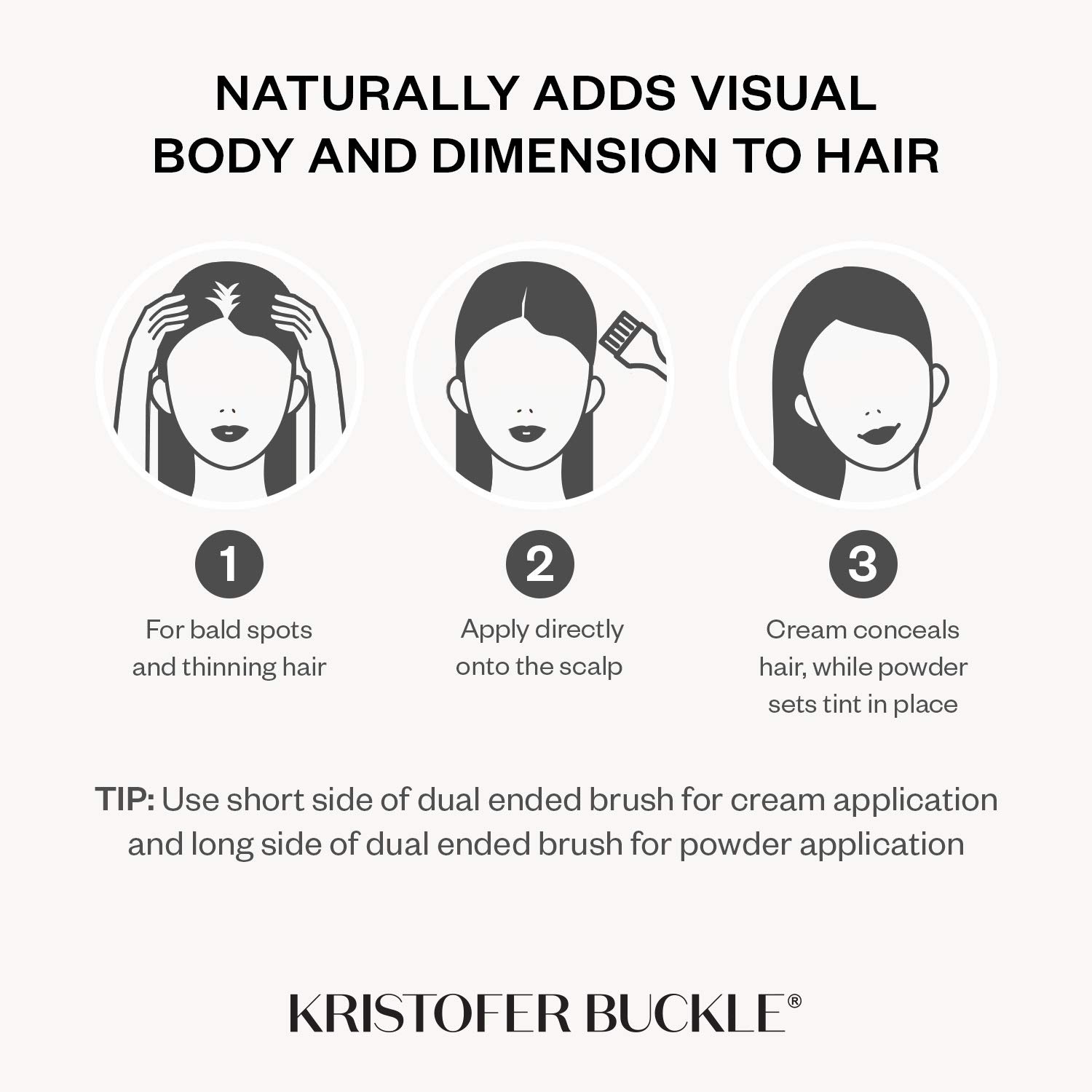 KRISTOFER BUCKLE Full Disclosure Scalp Cover Duo, 0.39 oz. | Camouflaging Cream Conceals Sparse, Thinning Hair & Bald Spots | Brunette