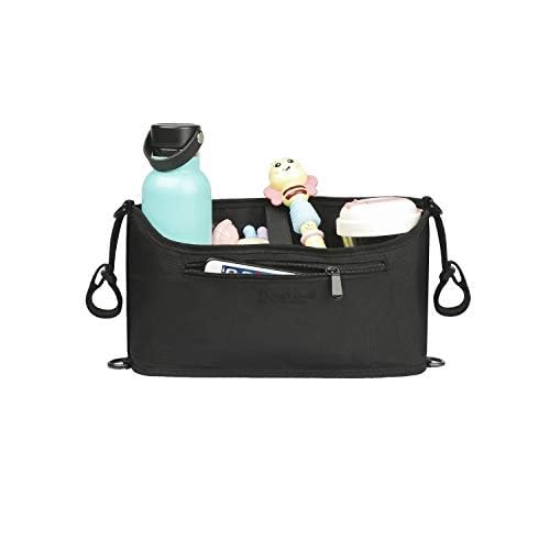 Universal Stroller Organizer Bag,+2 Hooks The Latest Style, Exclusive Design,Pushchair, Baby Shower Gift， Secured Fit, Extra Storage, Easy Installation，Storage Bag (Baged)
