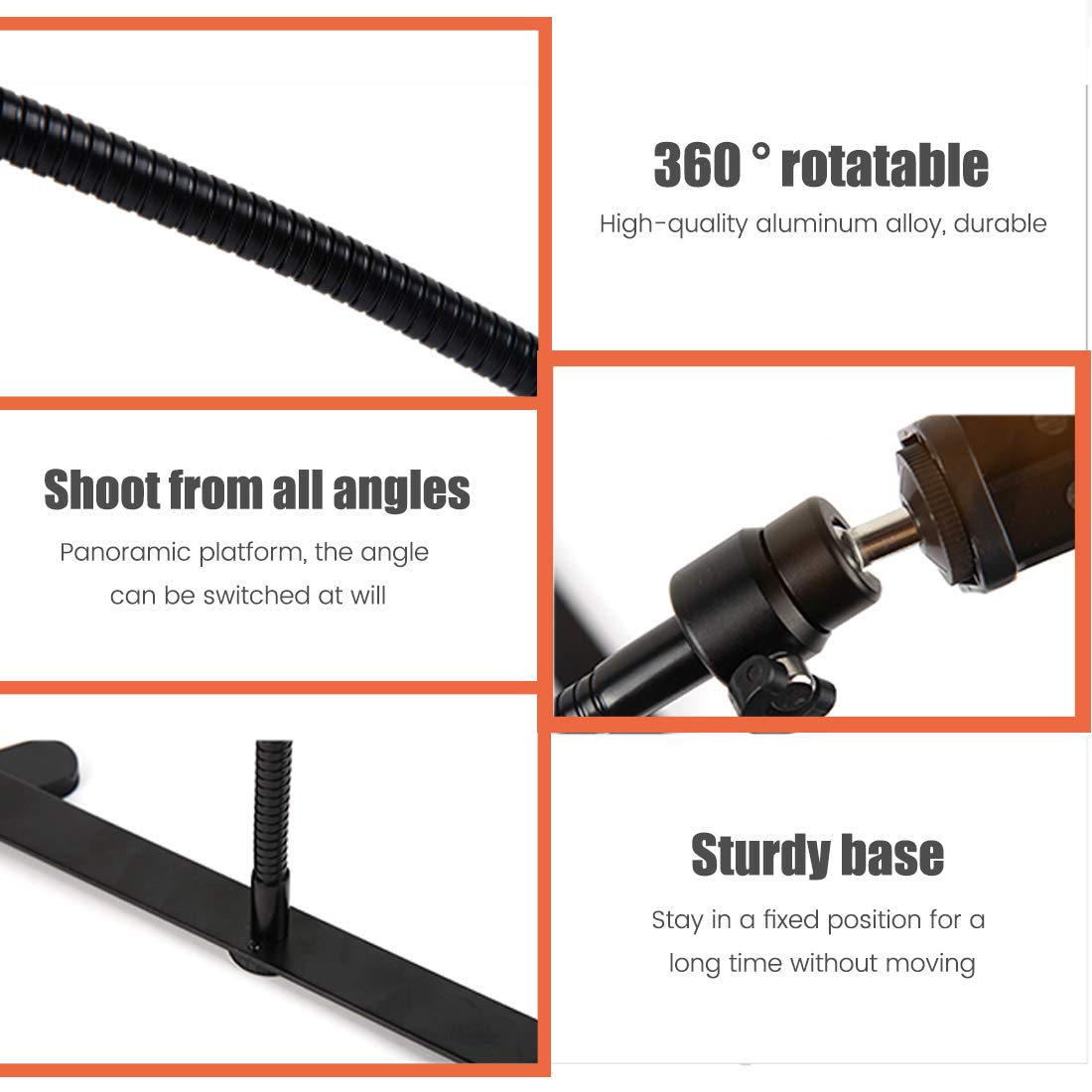 Ajustable Tripod with Cellphone Holder, Overhead Phone Mount, Table Top Teaching Online Stand for Live Streaming and Online Video and Food Crafting Demo Drawing Sketching Recording