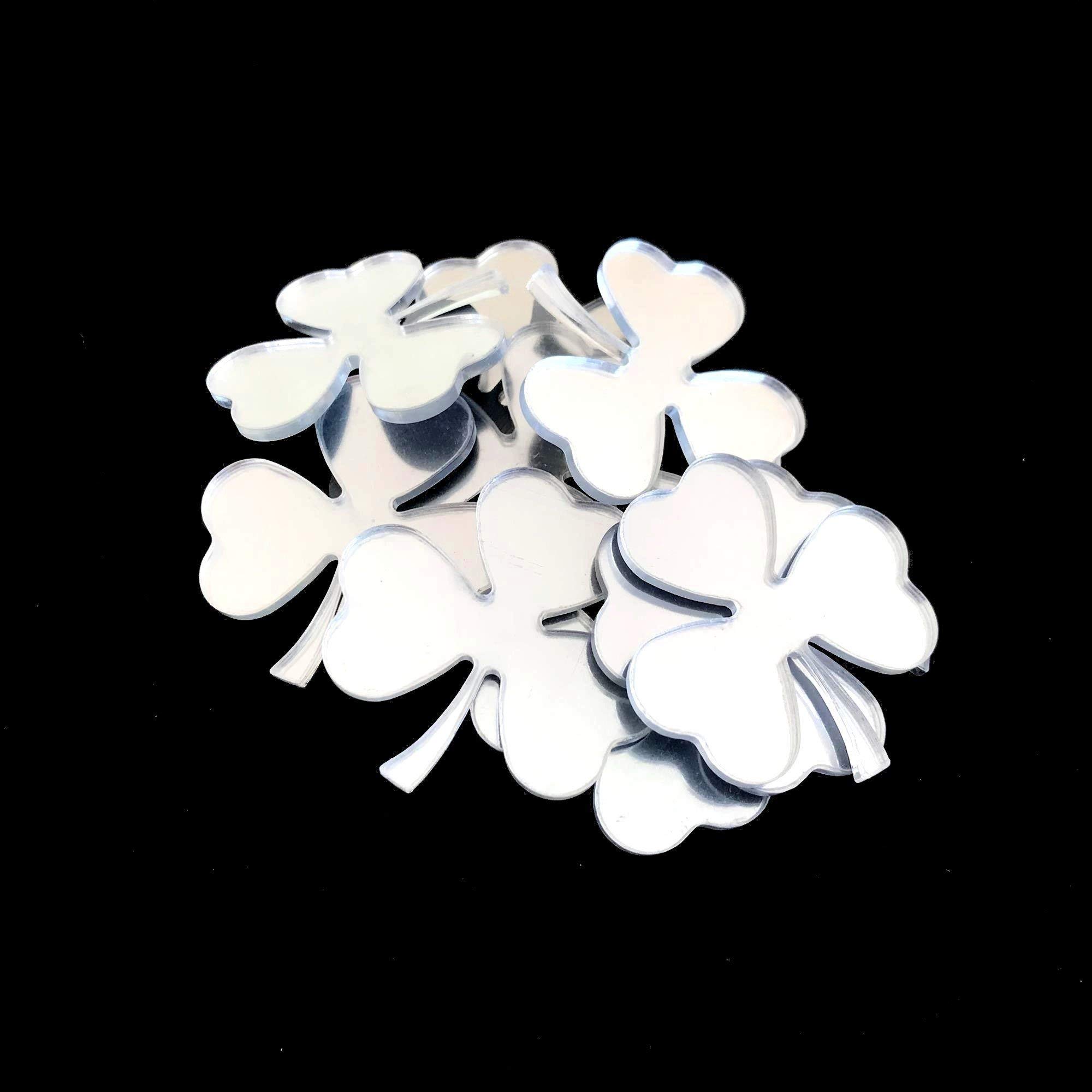 Super Cool Creations Clover Shaped Crafting Mirrors, Set of 10, Many Colours, Shatterproof Acrylic, Blue Mirror, Pack of 10 x 8cm