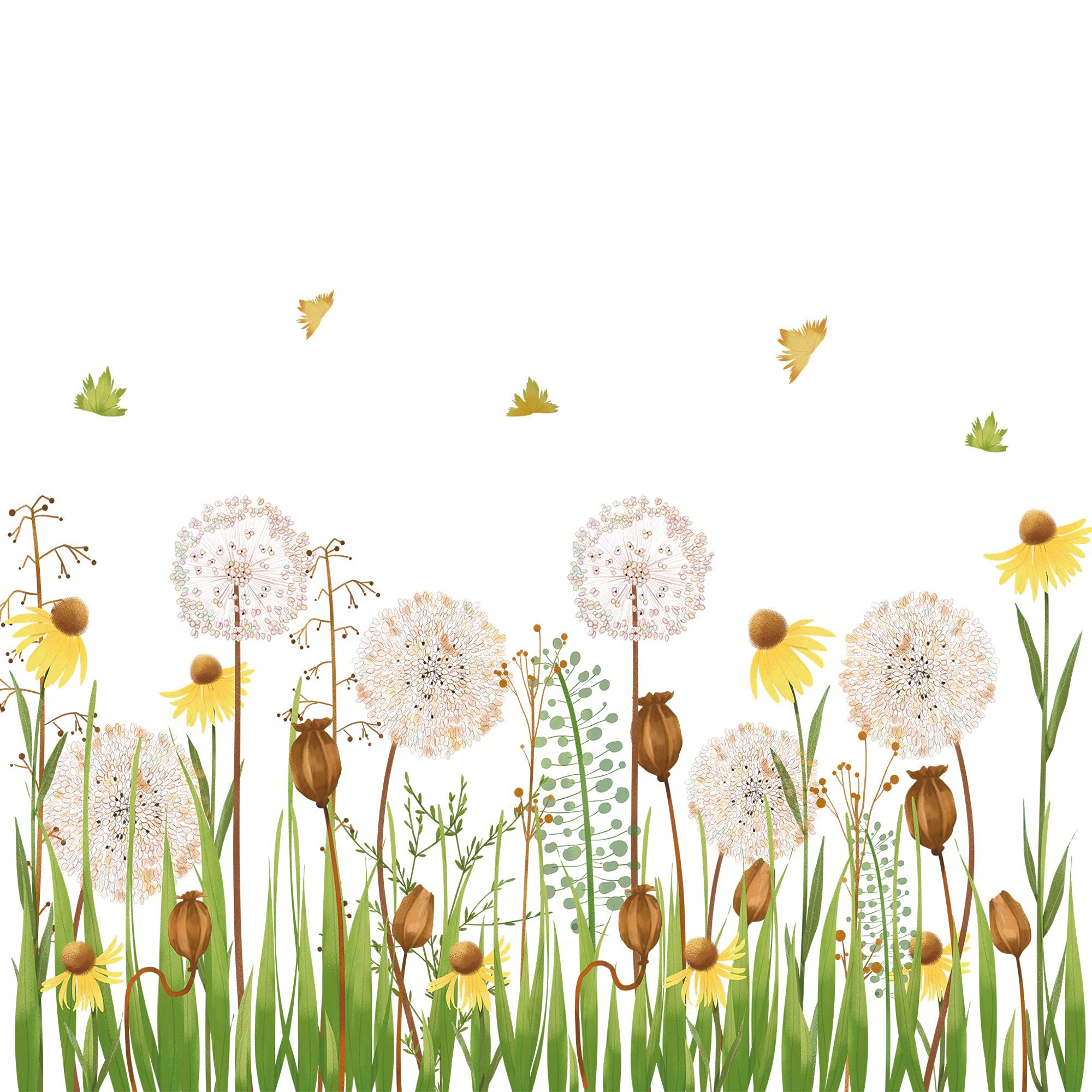Amaonm Removable 3D Waterproof Green Plants Grass and Dandelion Wall Decals DIY Peel and Stick Decor Wall Sticker for Kids Girls Baby Bedroom Living Room Kindergarten Nursery Classroom Decoration (B)