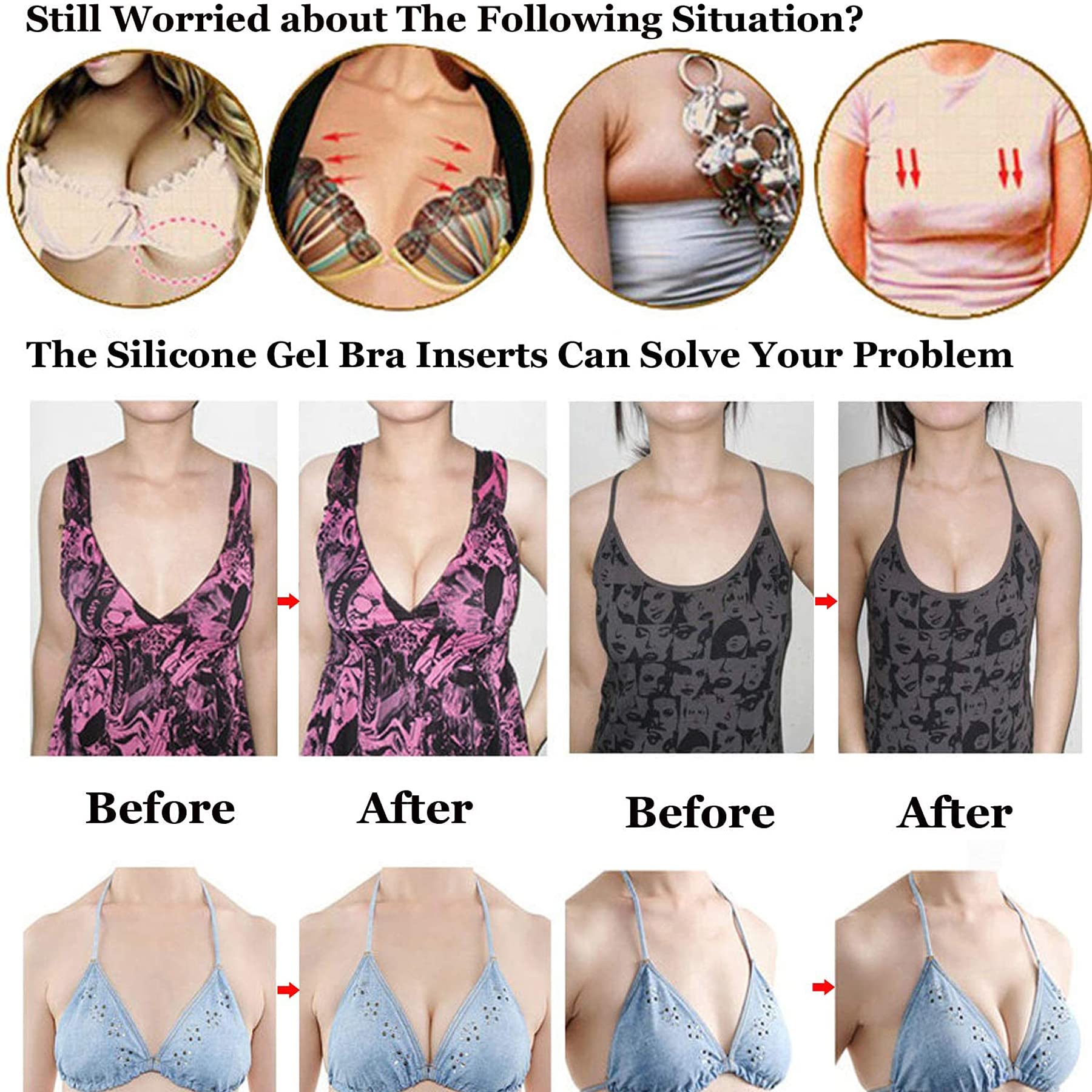 LZWIN Waterproof Silicone Bra Inserts - Push Up Breast Pads Bust Enhancers for Summer Swimsuits & Bikini (Medium (A/B Cup))