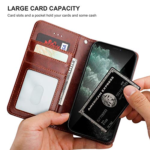 Bocasal iPhone 11 Pro Wallet Case with Card Holder PU Leather Magnetic Detachable Kickstand Shockproof Wrist Strap Removable Flip Cover for iPhone 11 Pro 5.8 inch (Brown)