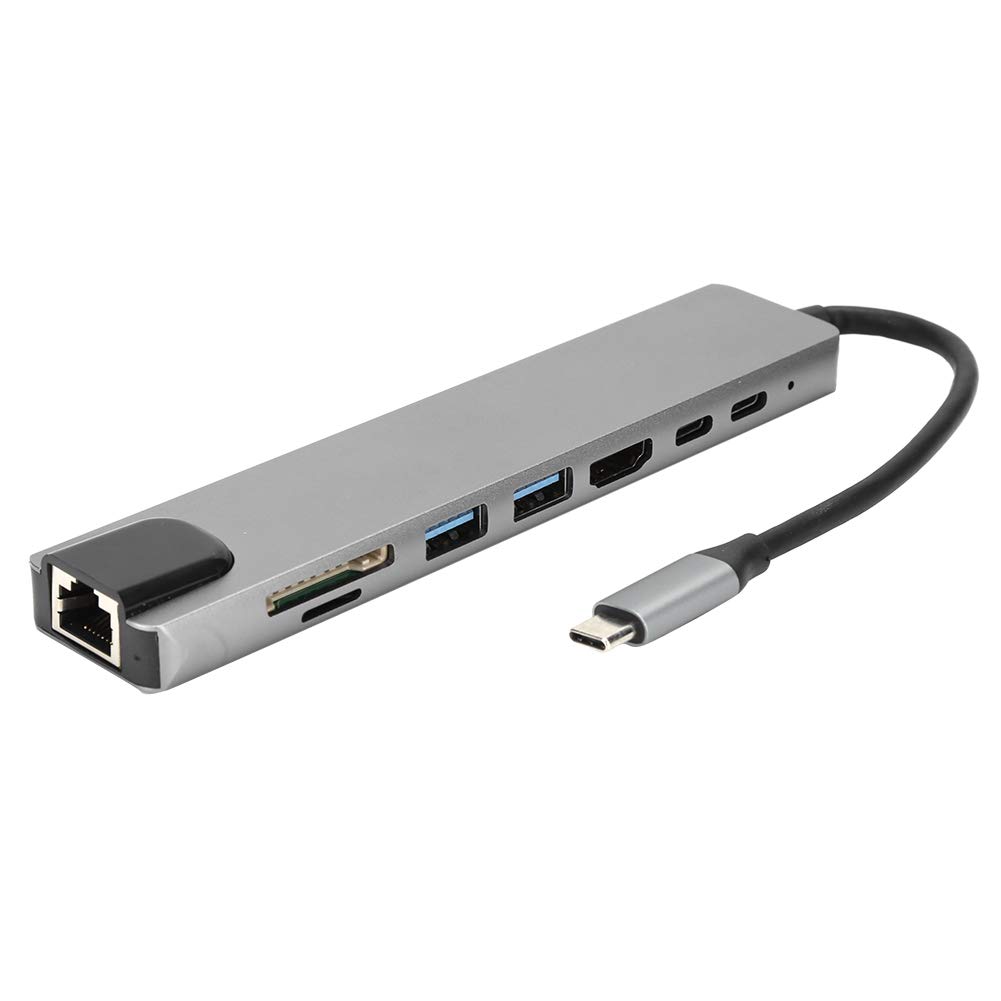 LAJS Type C Docking Station, 8 in 1 Portable Type C Adapter Multiport Aluminum Alloy for Type C Female Connector for USB 2.0 Memory Card