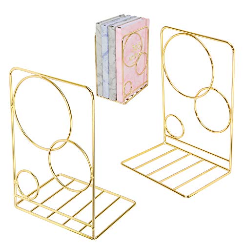 Metal Gold Bookends,Beautiful, Not Rusty, 5.3 in × 3.9 in × 7.6 in The Metal Book Ends is a Good Choice for Organizing Your Desk (Gold Circle)