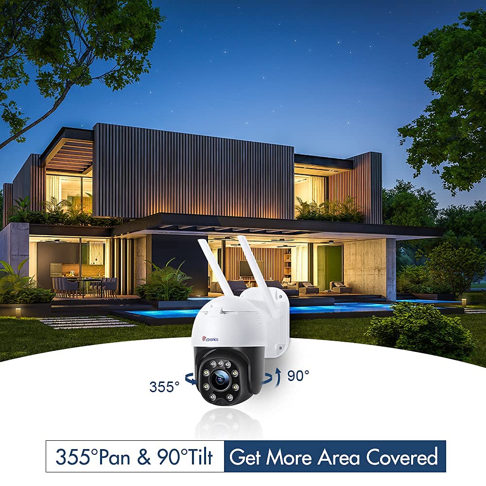 Ctronics 3G/4G LTE No WiFi Security Outdoor Camera with 30m Color Night Vision, 1080P PTZ 360° Digital Zoom Surveillance Camera Auto Tracking Human Detection Two-Way Audio IP66, SIM Card Included
