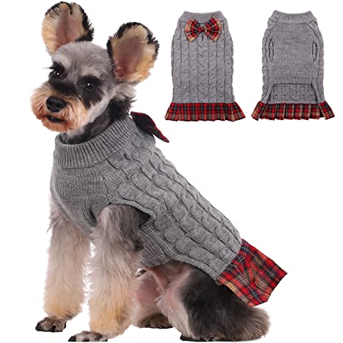 Kuoser Dog Sweater, Dog British Style Sweater Dress Warm Dog Sweaters Knitwear Vest Turtleneck Pullover Dog Coat for Small Medium Dogs Puppies Bulldog for Fall Winter with Leash Hole S