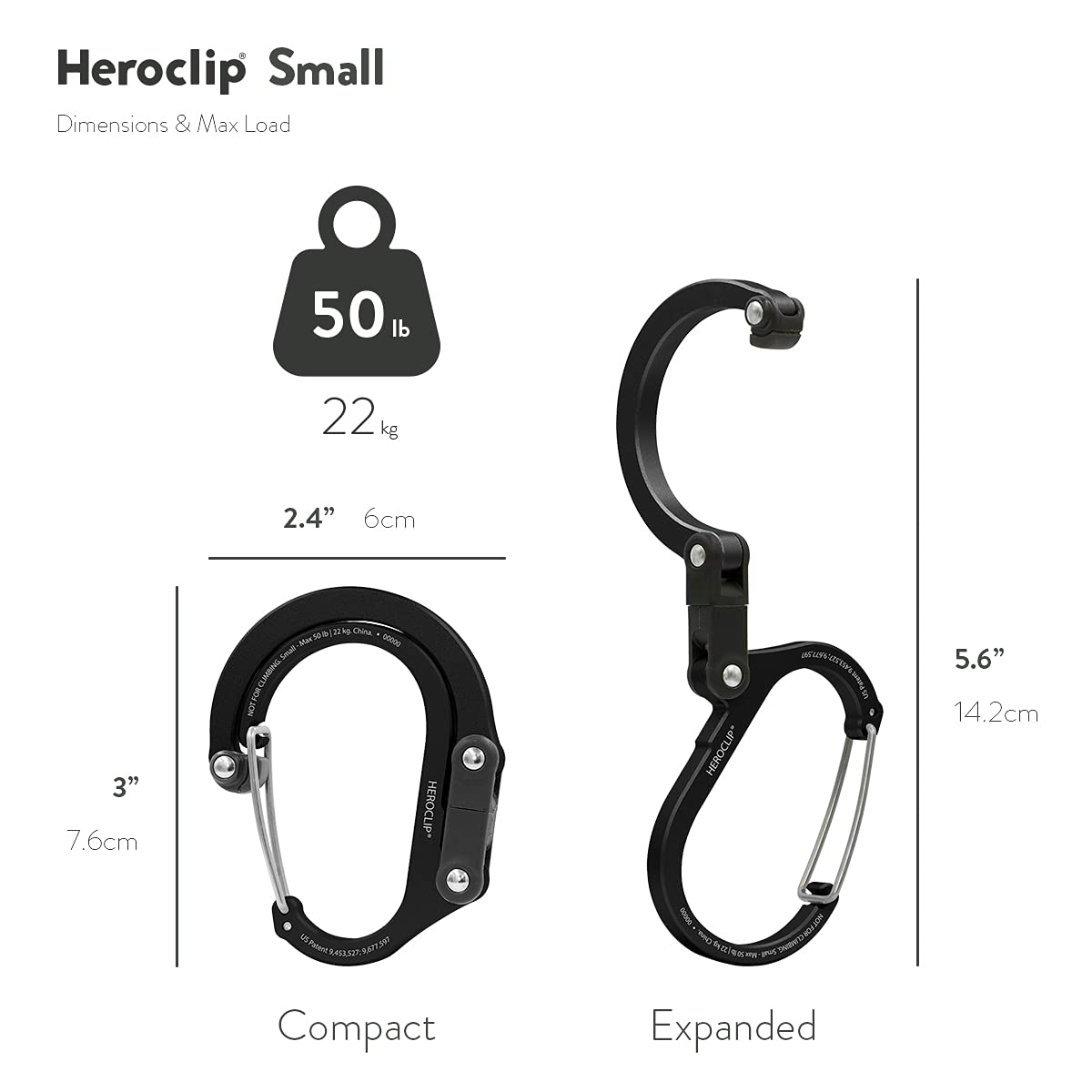 GEAR AID HEROCLIP Carabiner Clip and Hook (Small) for Purse, Stroller, and Backpack, Gold & Black