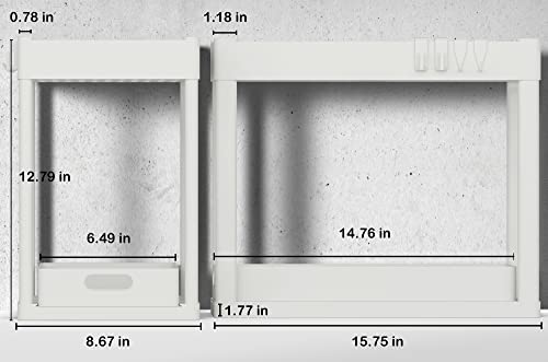 2PC Under Sink Organizer Rack 2 Tier Under Sliding Cabinet Basket Organizer Drawer with 4 Hooks, Multi-purpose Under Sink Storage for Bathroom Kitchen Desktop(White)