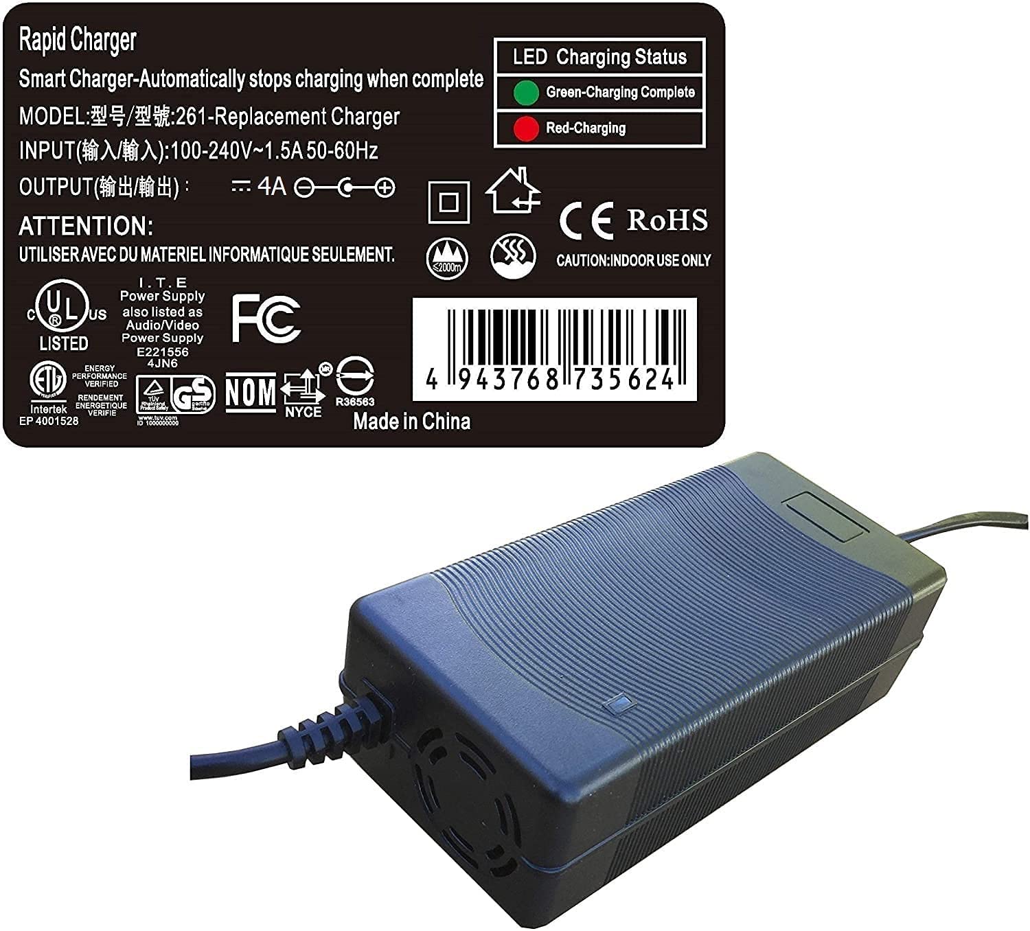 3 amp Rapid Charger for Segway Ninebot MAX and MAX G30P KickScooter