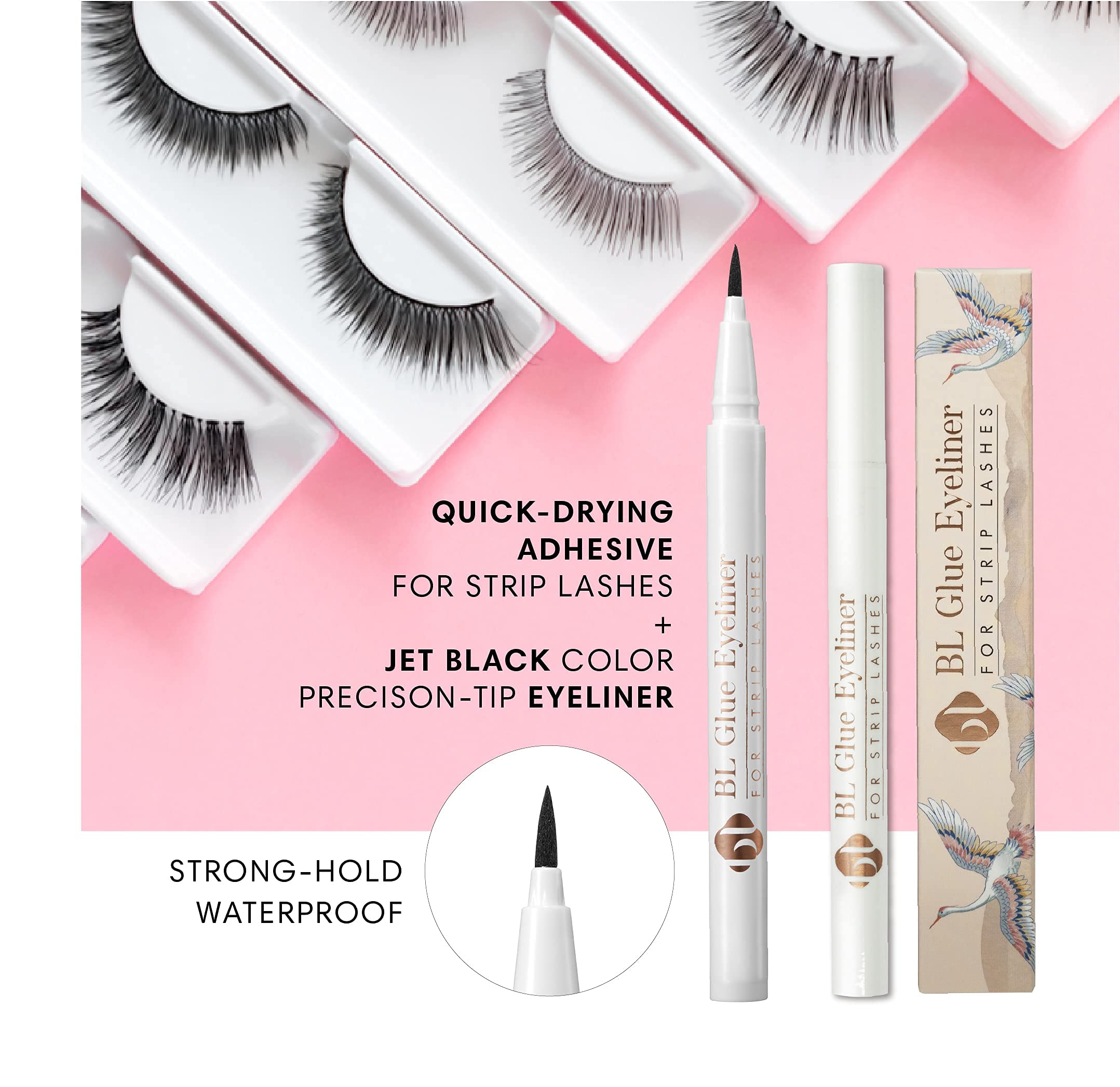 BL Lashes Glue Eyeliner for False Lashes | 2-in-1 Felt-Tip Eyelash Adhesive and Eyeliner, Easy to use, Extra Strong Hold for Strip Lashes 0.7ml/0.02fl Oz