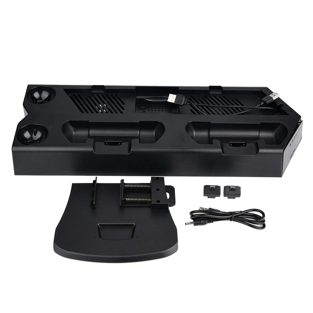 3 in 1 Multi Charging Stand with 2 Cooling Fans for PlayStation PRO/Slim/PS VR, Controller Docking Station Charger, 11 Card Slot, Vertical Stand PSVR Headset Bracket