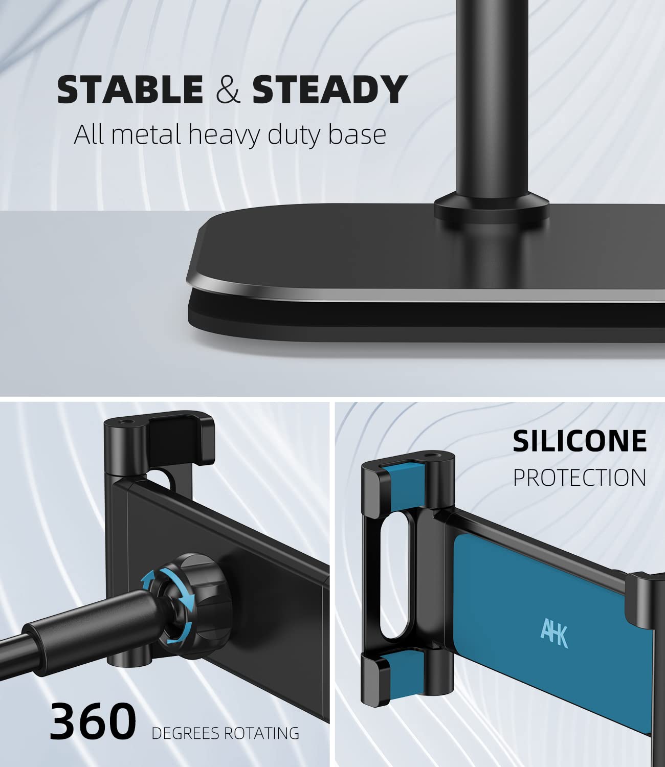 AHK Tablet Stand Holder, Angle Height Adjustable Tablet & Phone Stand for Desk, Thick Case Friendly iPad Holder Stand Compatible with(4.7-12.9") iPad, ipad Pro 12.9, Air Mini 4, iPhone, Kindle, Switch