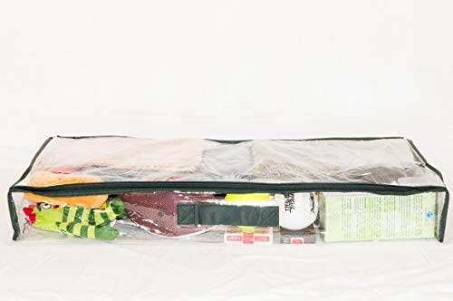 5-Pack Clear Vinyl Zippered Underbed Storage Bags 32 x 16 x 4 Inch with Dark Green Trim, 11 x 14.5 Insert Pocket and Handle