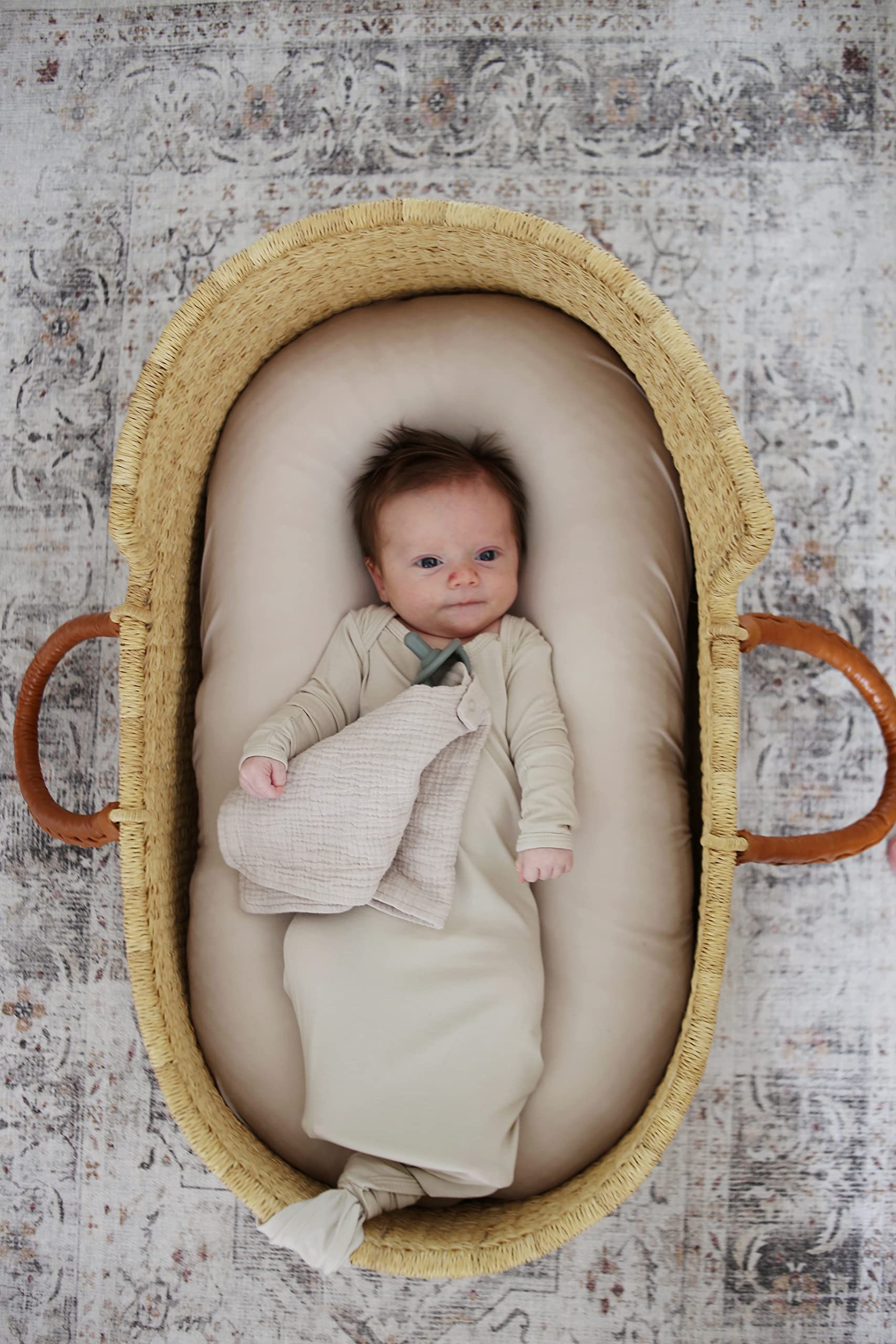 Marlowe & Co Knotted Newborn Baby Gown, Ultra Soft Knotted Sleeper Gown for Baby Boy and Girl (Natural, 0-3 Months)
