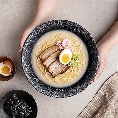 Alex Kato Ceramic Japanese Ramen Bowls Set of 2 - 60 ounce Large Noodle Soup Bowl, with Chopsticks and Spoon for Asian Pho Udon Soba (Black)