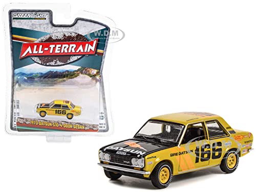 1973 Datsun 510 4-Door Sedan #166 Yellow BRE Brock Racing Enterprises All Terrain Series 13 1/64 Diecast Model Car by Greenlight 35230 B