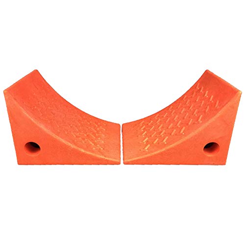 HOXWELL 2 Pack RV Leveling Blocks Wheel Chocks, Premium Heavy Duty Vehicle Wedge Design and Garage Grip Bottom for Travel Trailers, Camper, Truck, Car and ATV Orange 2 Pack