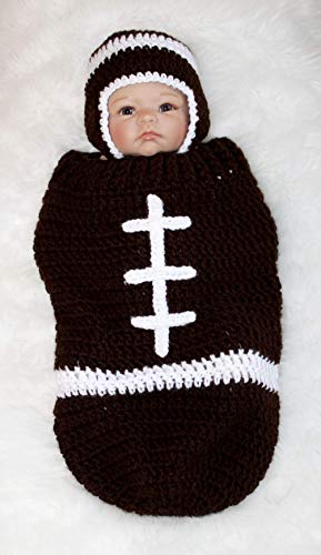 Handmade Newborn Baby Boy Football Snuggle Sack Cocoon Baby Bonnet Photo Prop Shower Gift