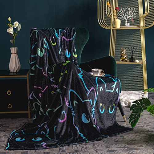 BailiPromise Flannel Throw Blanket Cute Cat All Season Super Soft Cozy Blanket for Bed or Couch Blanket Twin Size (59"x47"),Cartoon Animals Throws Print Throw Blanket 4 Size for Kids Girls Boys