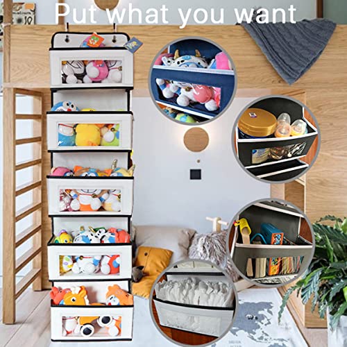 5-Shelf Over Door Hanging Organizer Storage,5 Large Pockets with Clear Windows,2 Metal Rings for Large Hanging Weight for Nursery, Diapers, Closet,Room,Dorm(White)