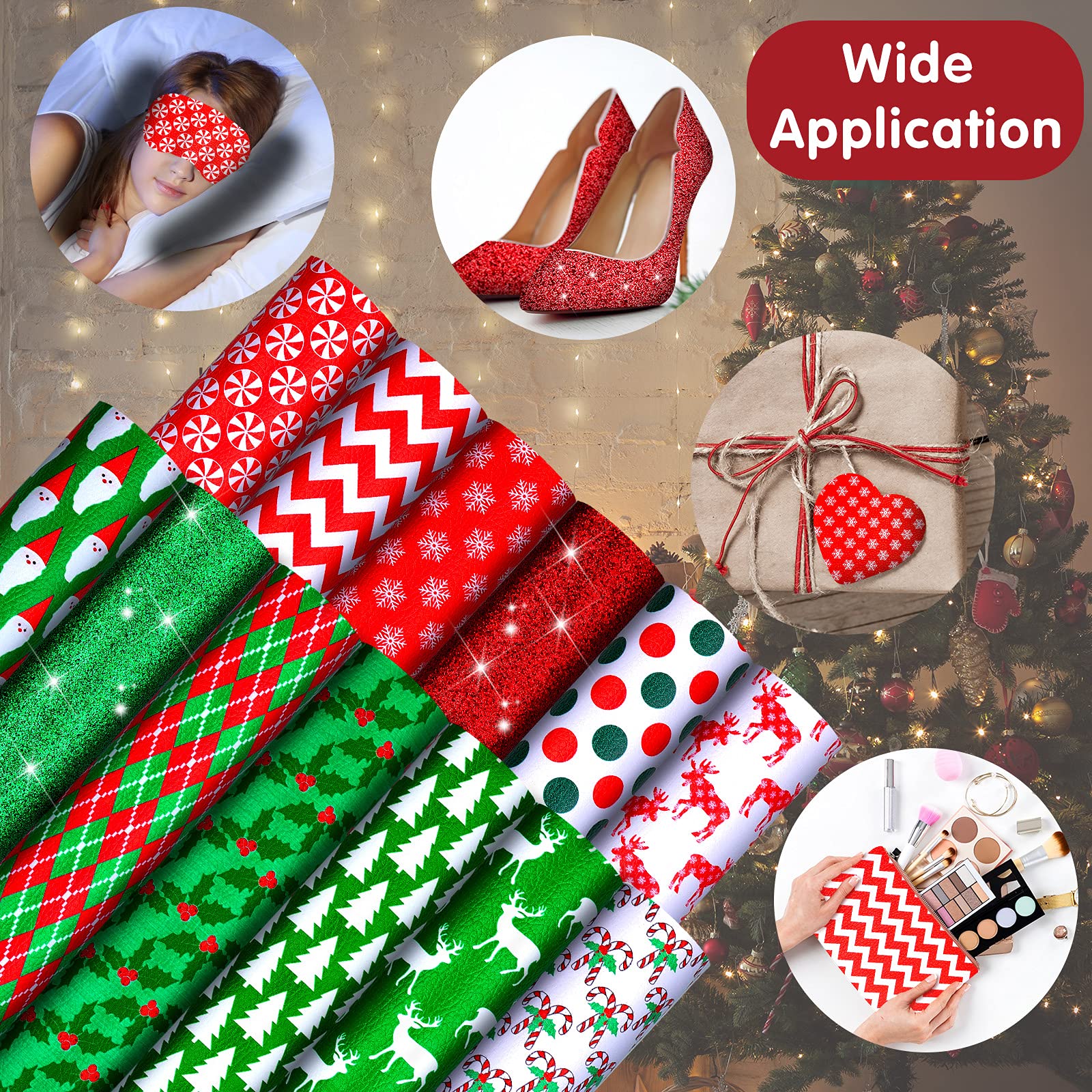 13 Pieces Christmas Faux Leather Sheets 6.3 x 8.3 Inch Green Red White Patterned Leather Fabric Xmas Synthetic Leather Sheets for DIY Crafts Bows Earrings Making Supplies (Animal Style)