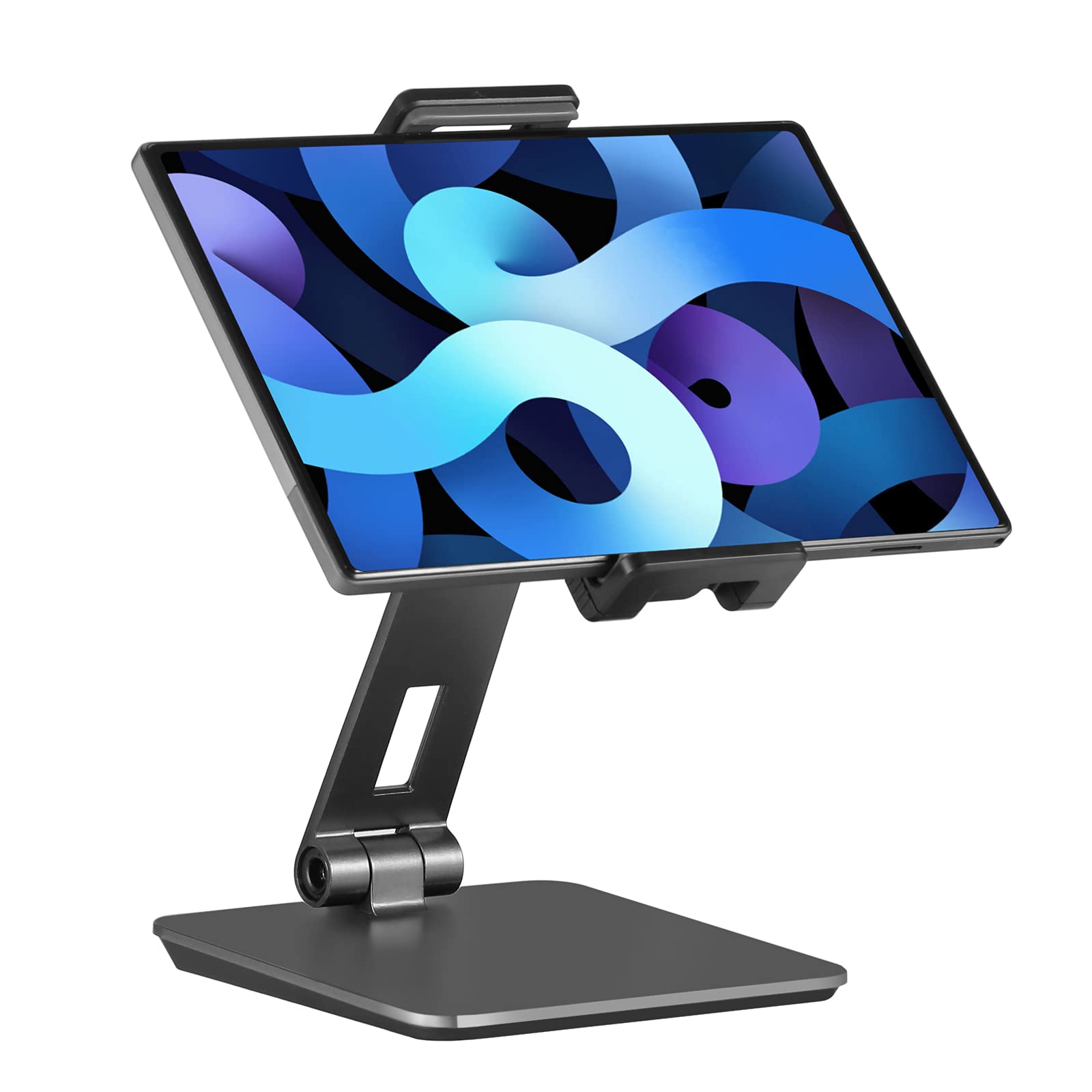SHUOSUO Tablet Stand Adjustable & Foldable, 360° Swivel Heavy Aluminum Tablet Holder for Desk, Compatible with iPad Pro/Air/Mini, Galaxy Tab, Surface Pro, Kindle Fire (7-13") (Dark Gray)