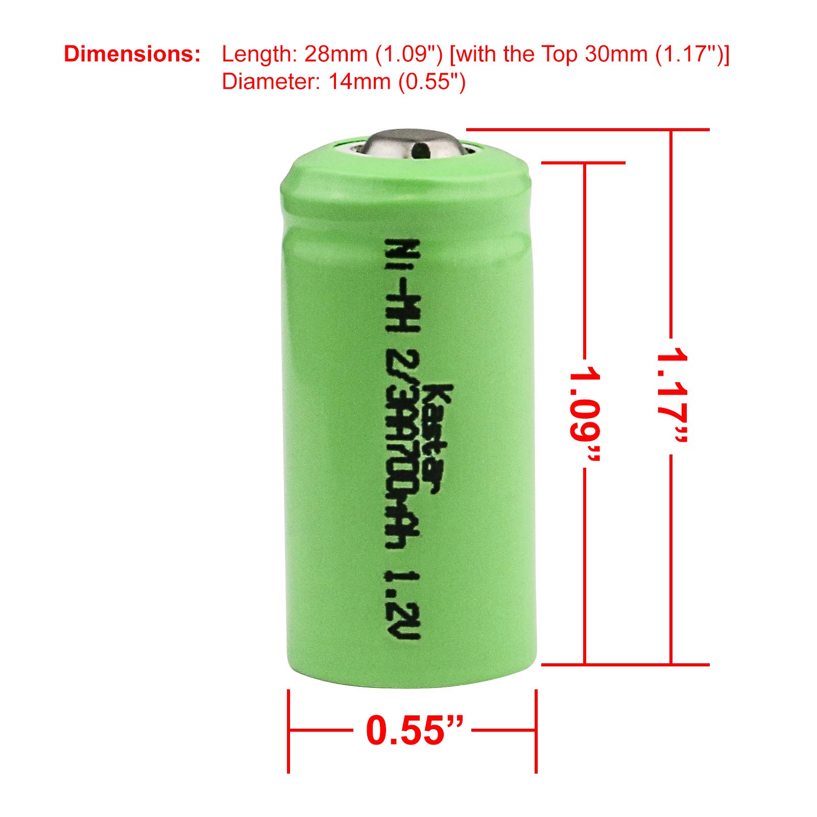 Kastar 5-Pack 2/3AA 1.2V 700mAh Ni-MH Button Top Rechargeable Batteries for High Power Static Applications (Telecoms, UPS and Smart Grid), Electric Mopeds, Meters, Radios, RC Devices, Electric Tools