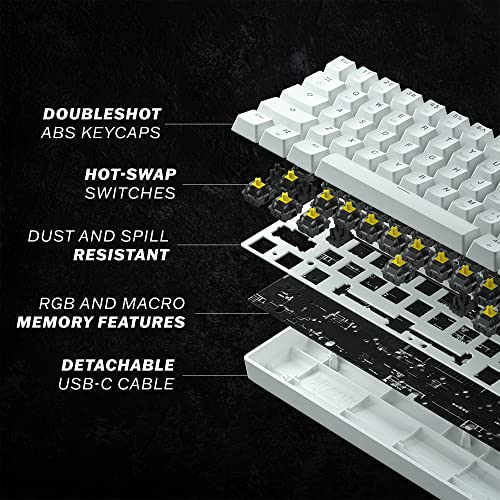 Mizar MZ60 LUNA Hot Swappable Mechanical Gaming Keyboard - 62 Keys Multi Color RGB LED Backlit for PC/Mac Gamer - ISO UK Layout (White, Gateron Optical Red)