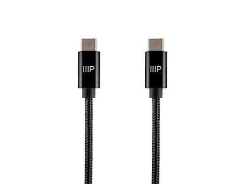 Monoprice USB 2.0 Type-C to Type-C Charge and Sync Nylon-Braid Cable - 10 Feet - Black | Fast Charging, Aluminum Connectors, Stay Synced - Palette Series