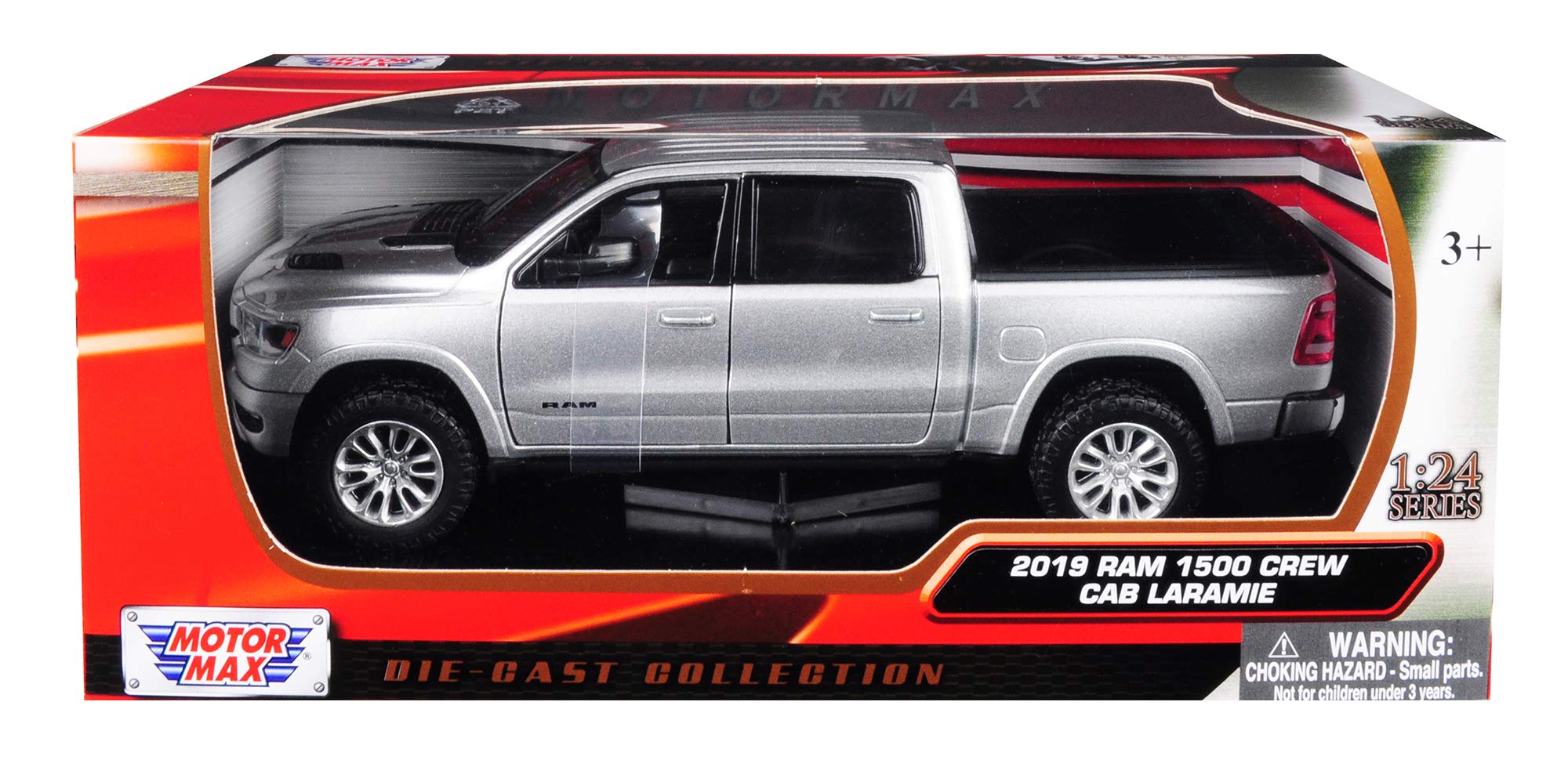 2019 RAM 1500 Laramie Crew Cab Pickup Truck Silver 1/24 Diecast Model Car by Motormax 79357